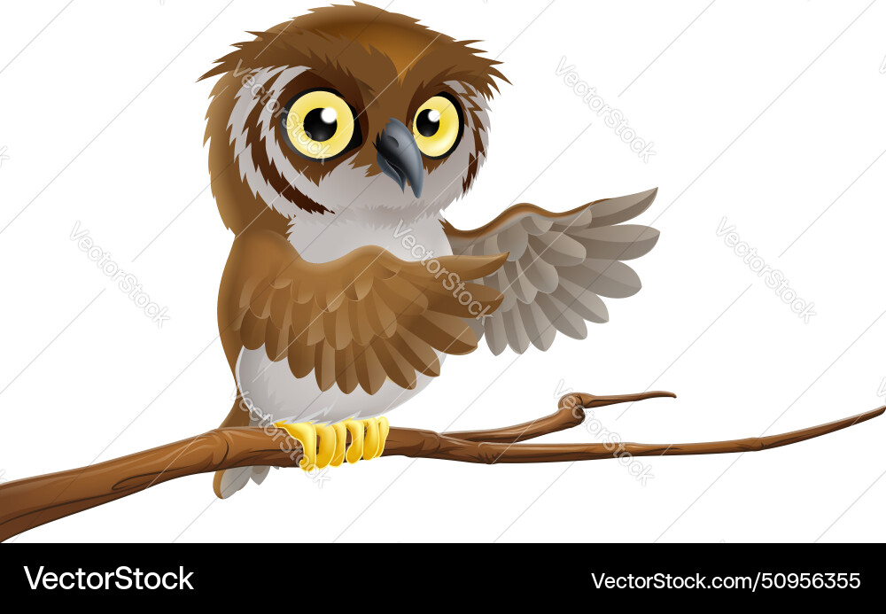 Cartoon owl on branch Royalty Free Vector Image