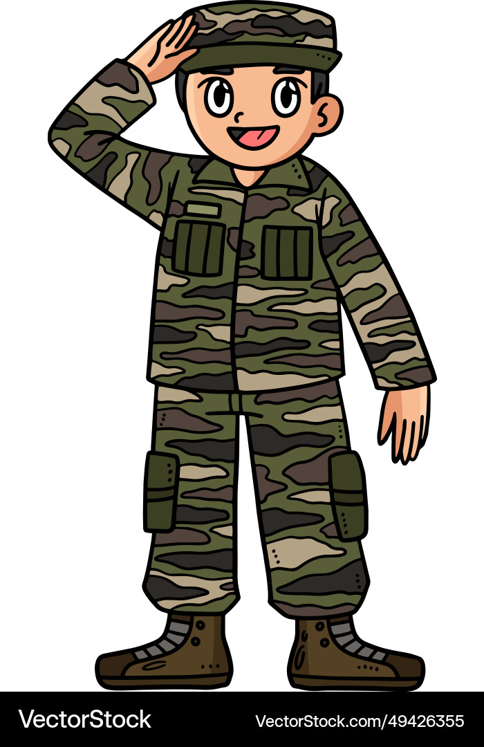 Cartoon Army Soldier Saluting Flat Illustration Cute Cartoon Soldiers
