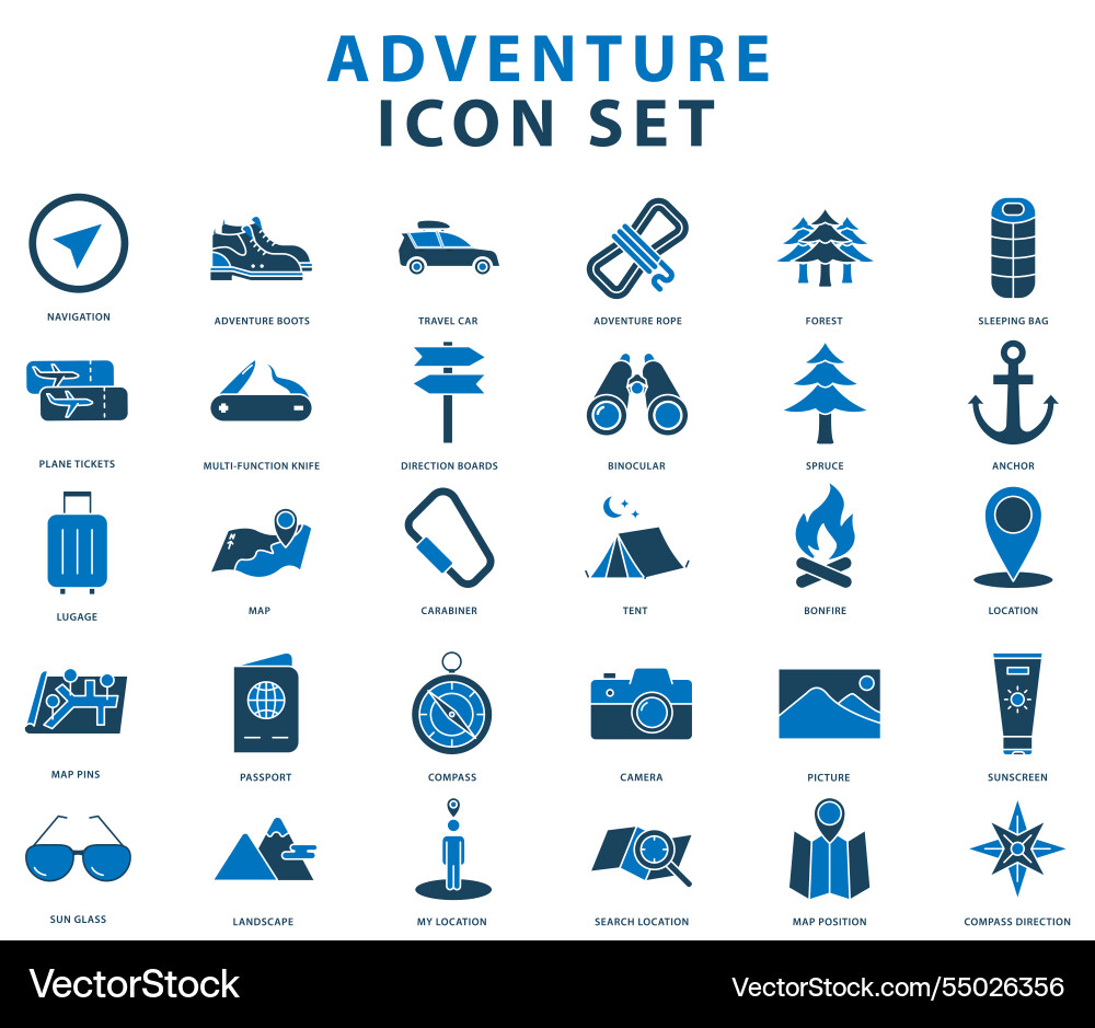 Adventure icon set Royalty Free Vector Image - VectorStock