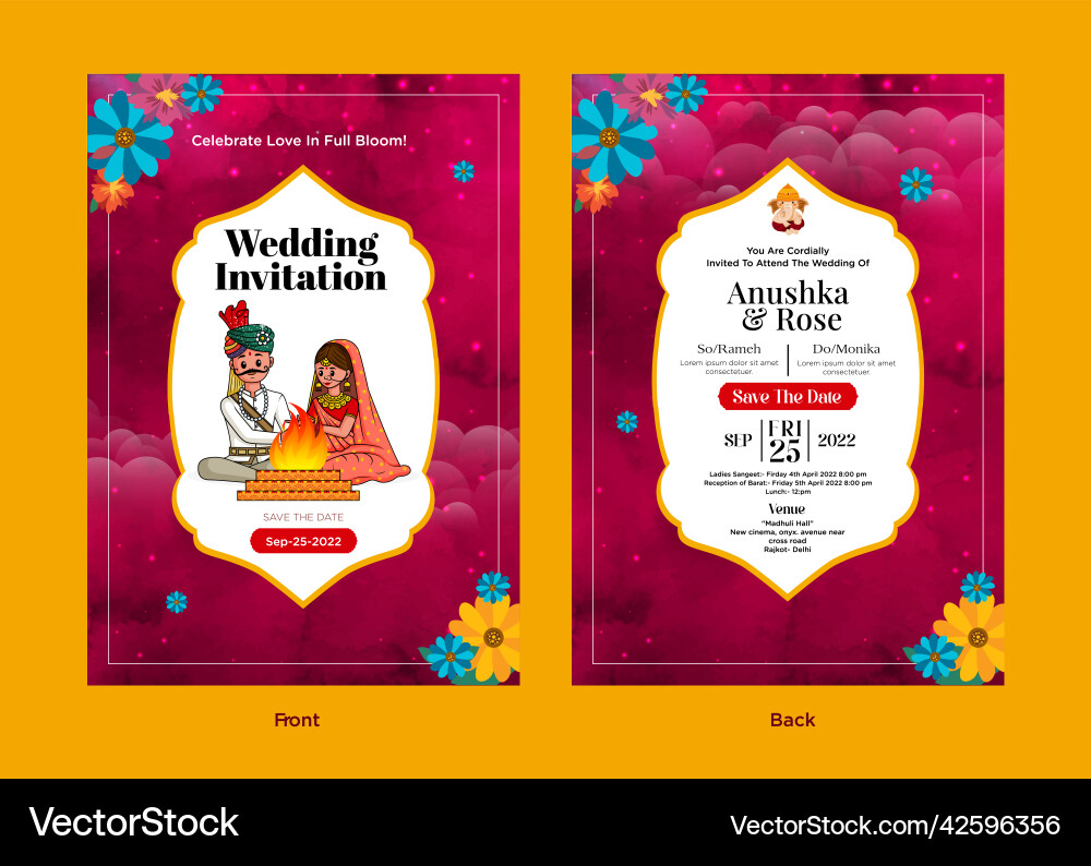 Beautiful indian wedding invitation card Vector Image