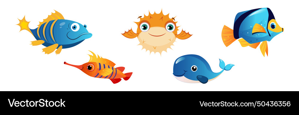 Cute sea animals and marine creature floating Vector Image