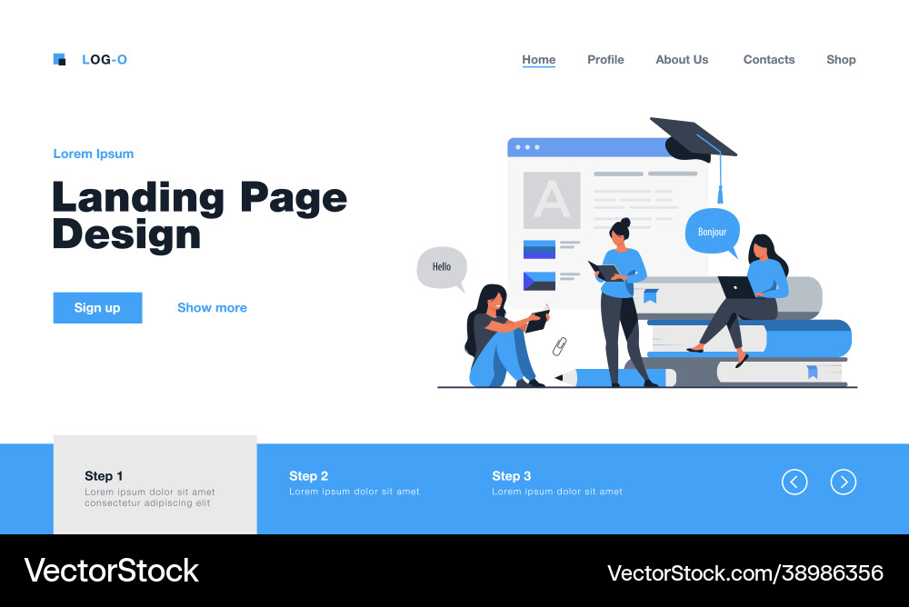 Happy women learning language online Royalty Free Vector