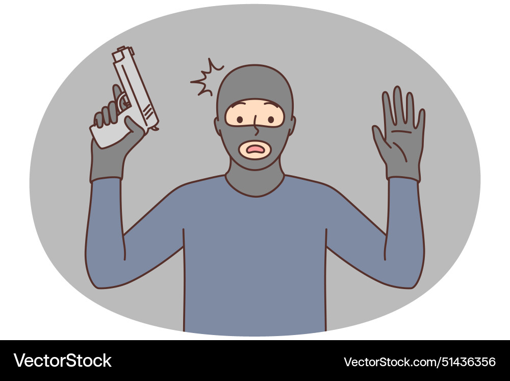 Male robber with gun raise hands up Royalty Free Vector