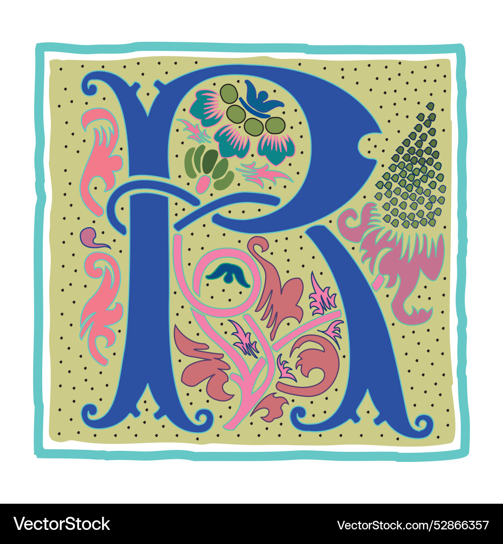 Art romant initial caps font capital letter r Vector Image