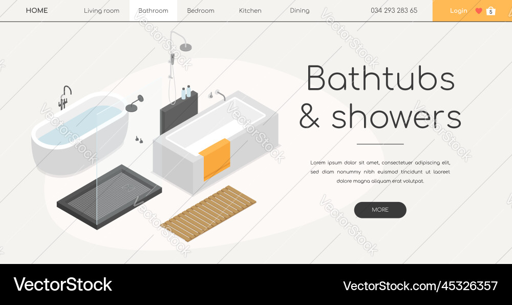Bathtubs and showers - line design style isometric
