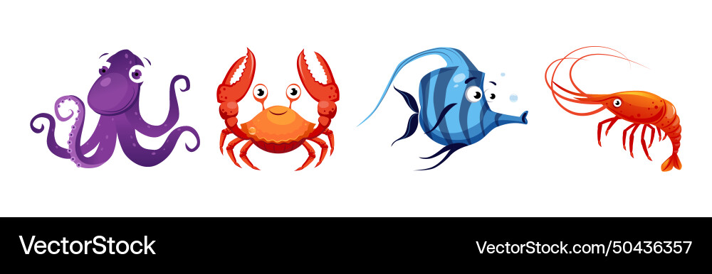 Cute sea animals and marine creature floating Vector Image