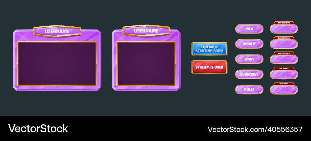 Game streaming overlay panels and buttons Vector Image