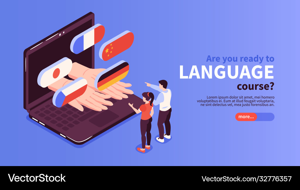 Language courses isometric banner Royalty Free Vector Image
