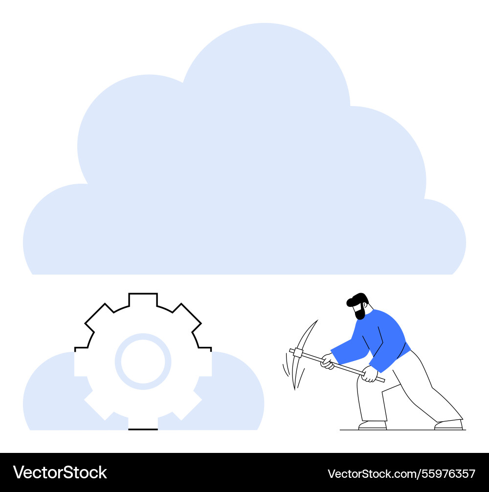 Person extracting cloud data using gear Royalty Free Vector