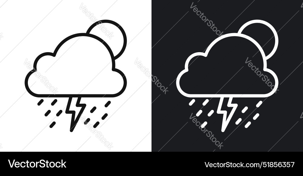 Thunderstorm icon set in black and white outlines Vector Image