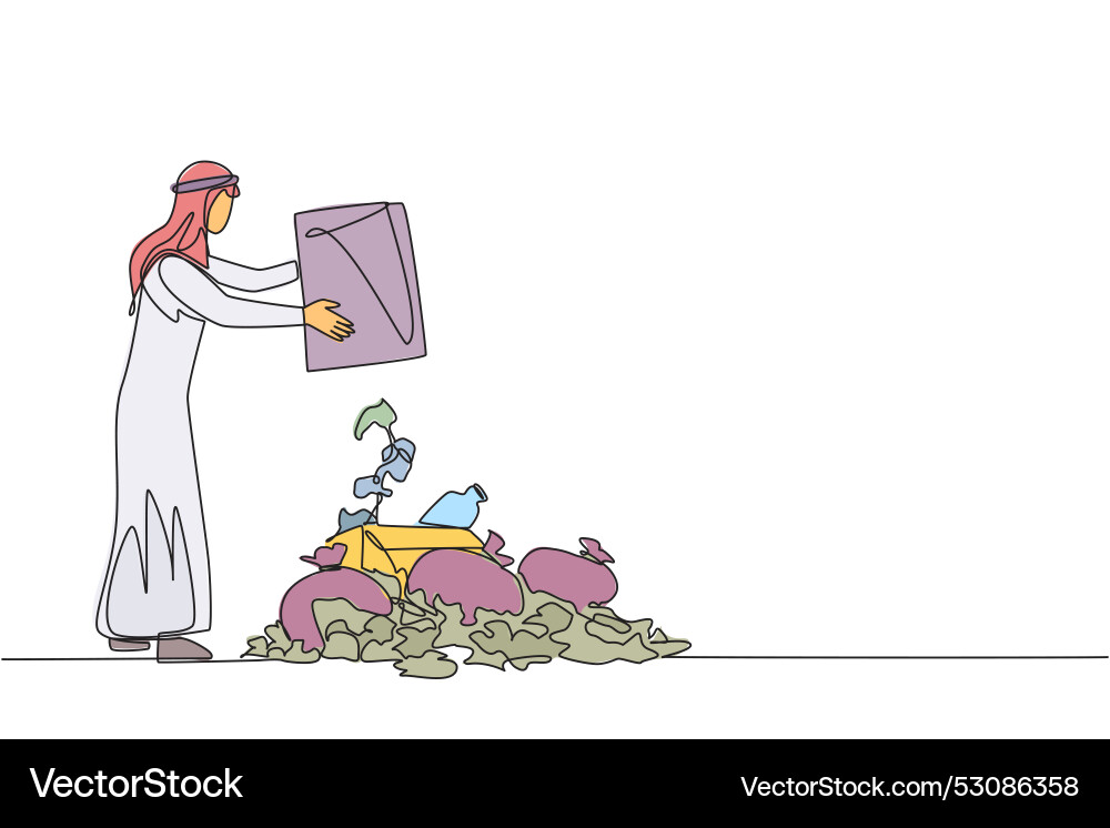 Continuous one line drawing arabian man throws Vector Image