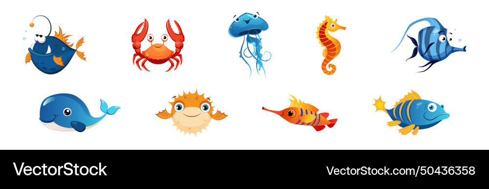 Cute sea animals and marine creature floating Vector Image
