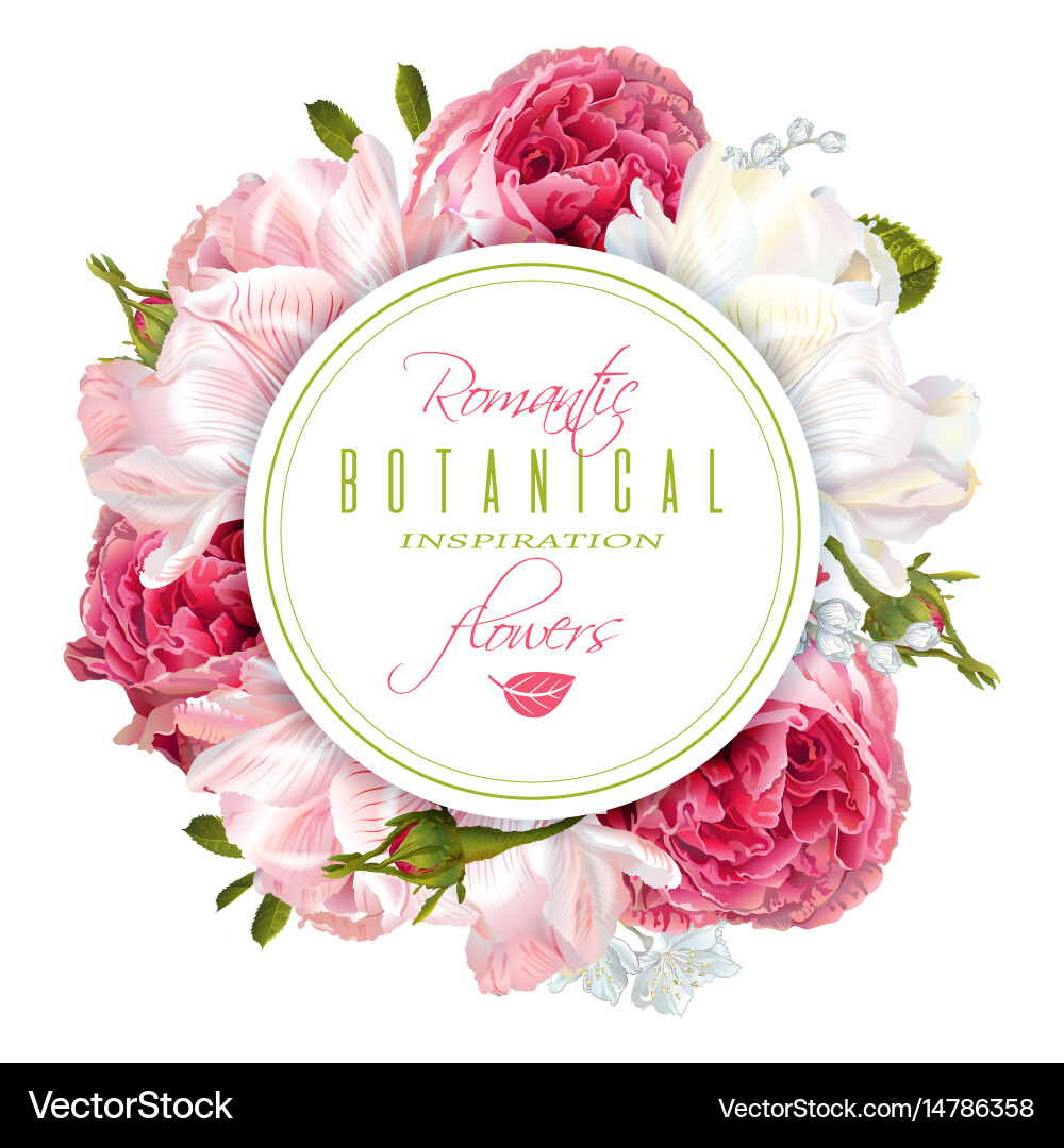 Romantic flowers round banner Royalty Free Vector Image