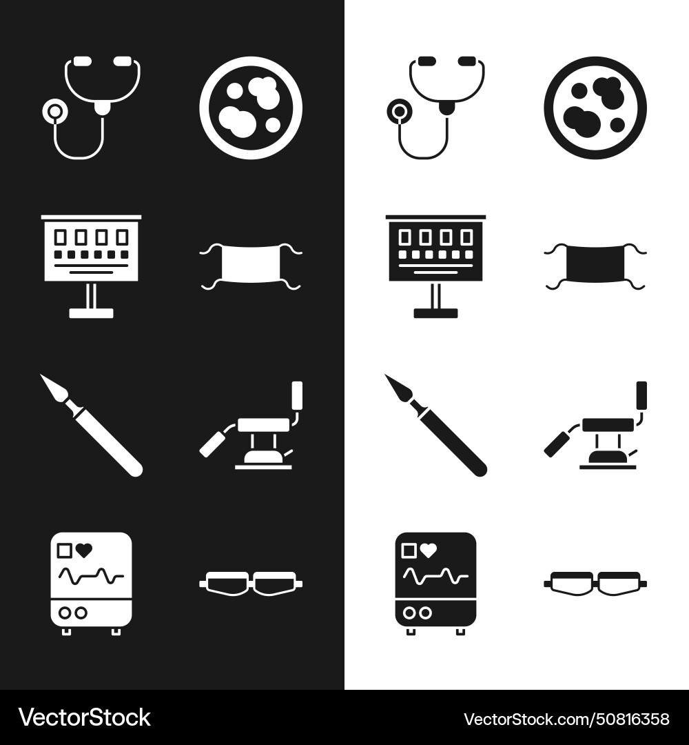 Set medical protective mask eye test chart Vector Image