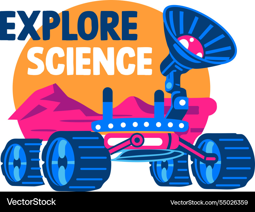 A flat sticker of moon rover with explore science Vector Image