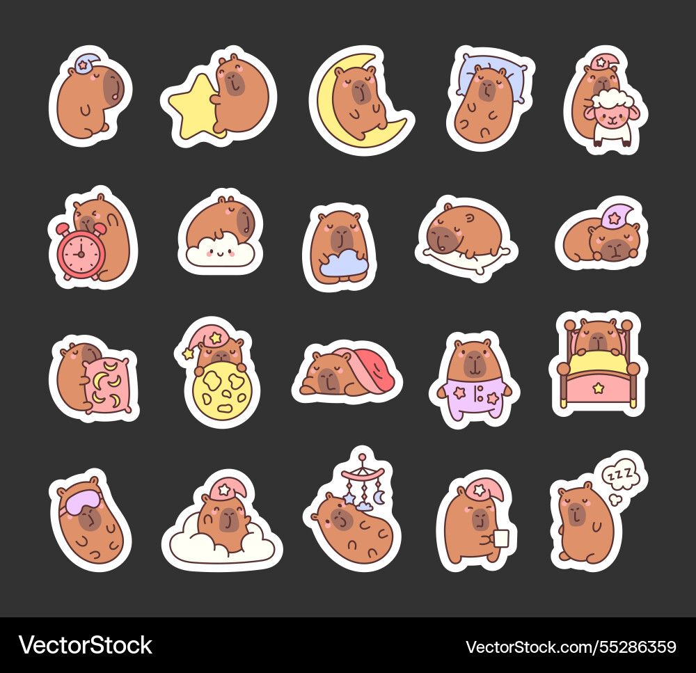 Adorable capybara sleep set Royalty Free Vector Image
