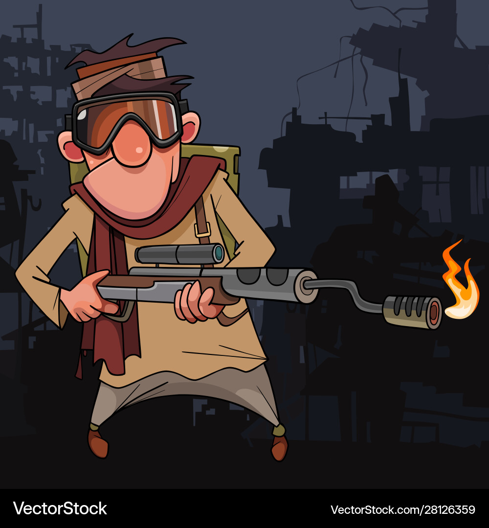 Cartoon soldier with flamethrower Royalty Free Vector Image