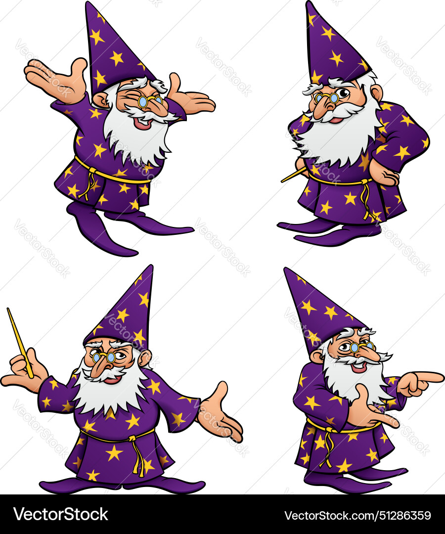 Cartoon wizard mascot set Royalty Free Vector Image