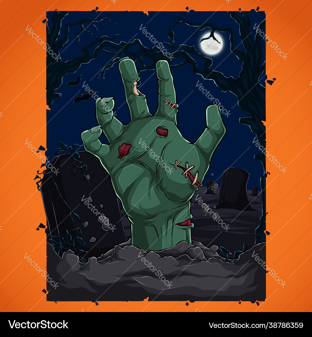 Halloween party concept with zombie hand Vector Image