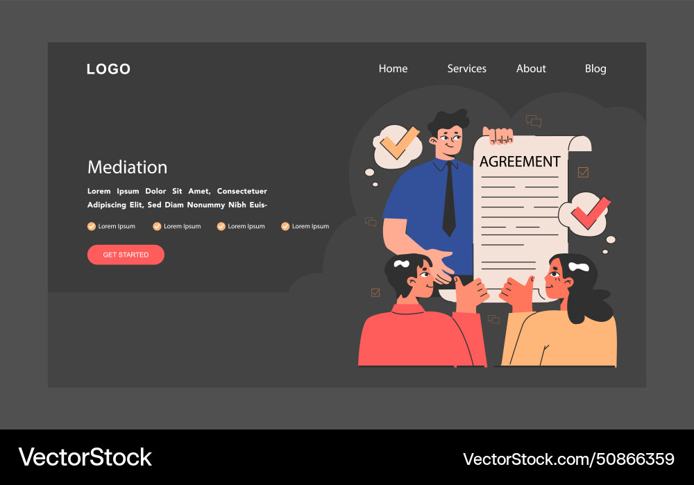 Mediator dark or night mode web landing black Vector Image