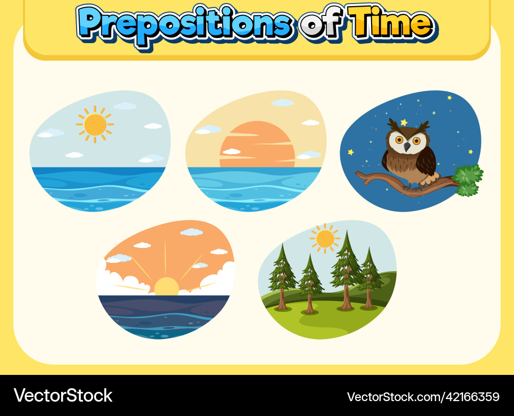 Preposition of time poster design Royalty Free Vector Image
