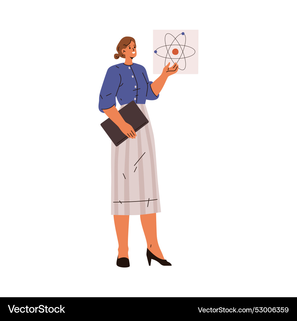 University physics teacher with atom structure Vector Image