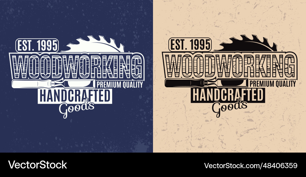 Vintage woodworking emblem design Royalty Free Vector Image
