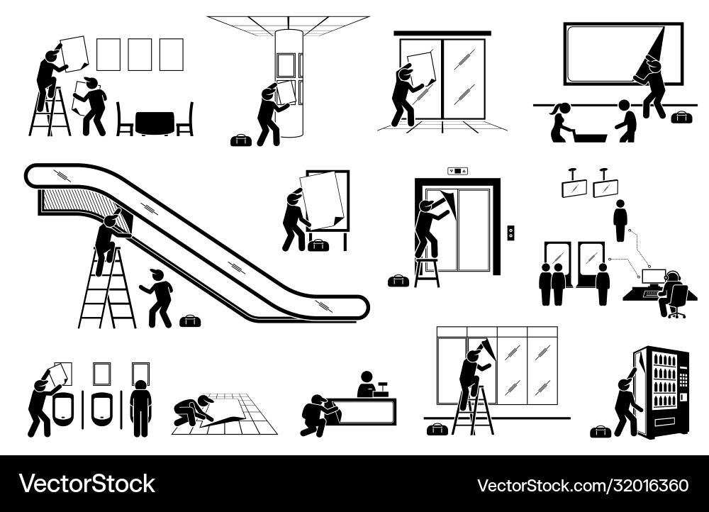Advertisement agency putting up display Royalty Free Vector