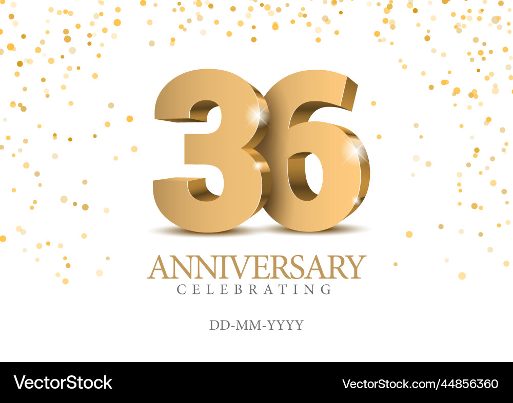 Anniversary 36 gold 3d numbers poster template Vector Image