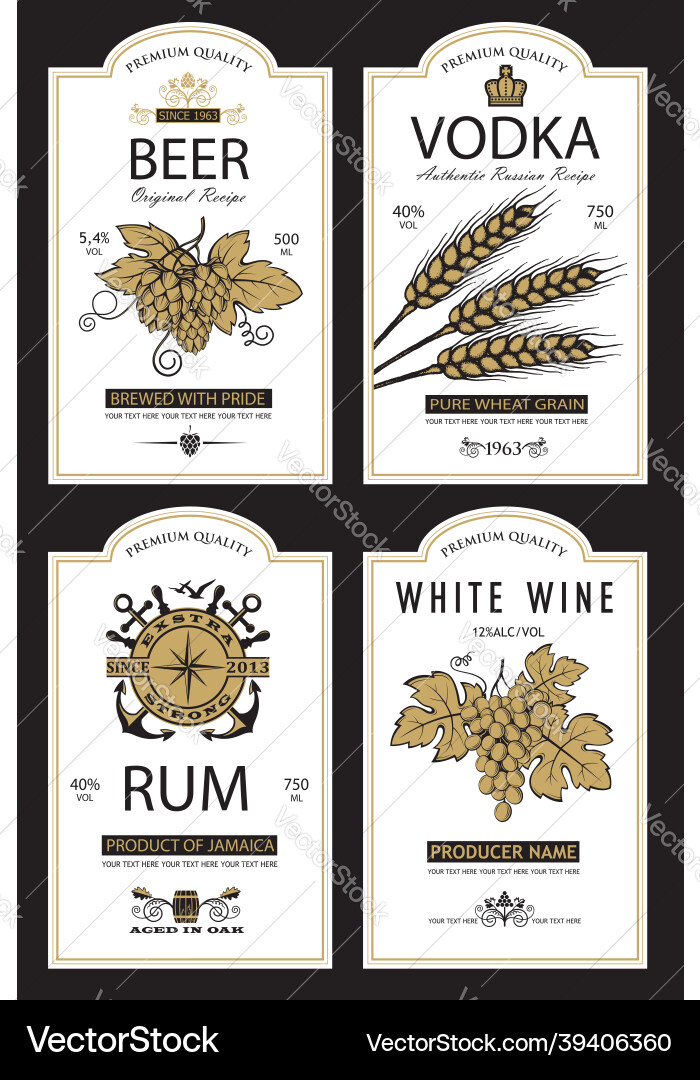 Drink labels set Royalty Free Vector Image - VectorStock
