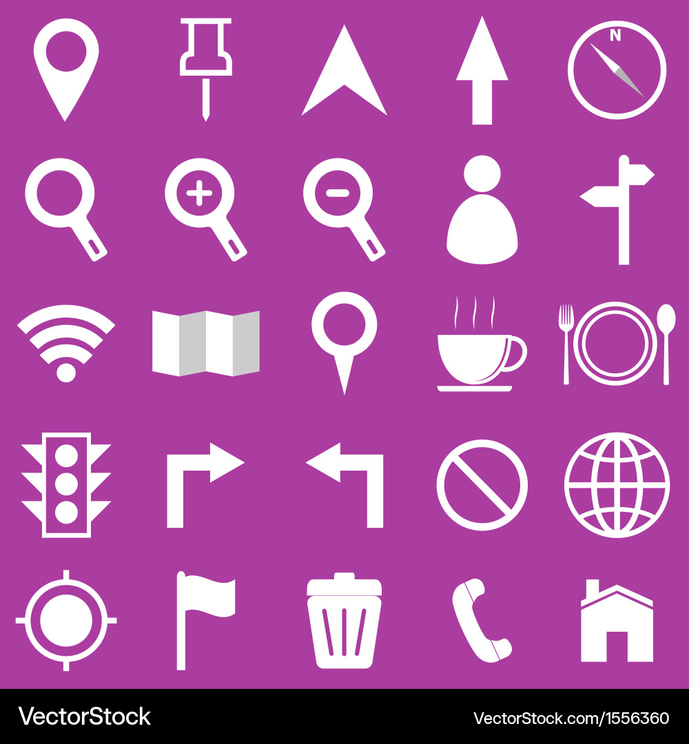 Map icons on purple background Royalty Free Vector Image