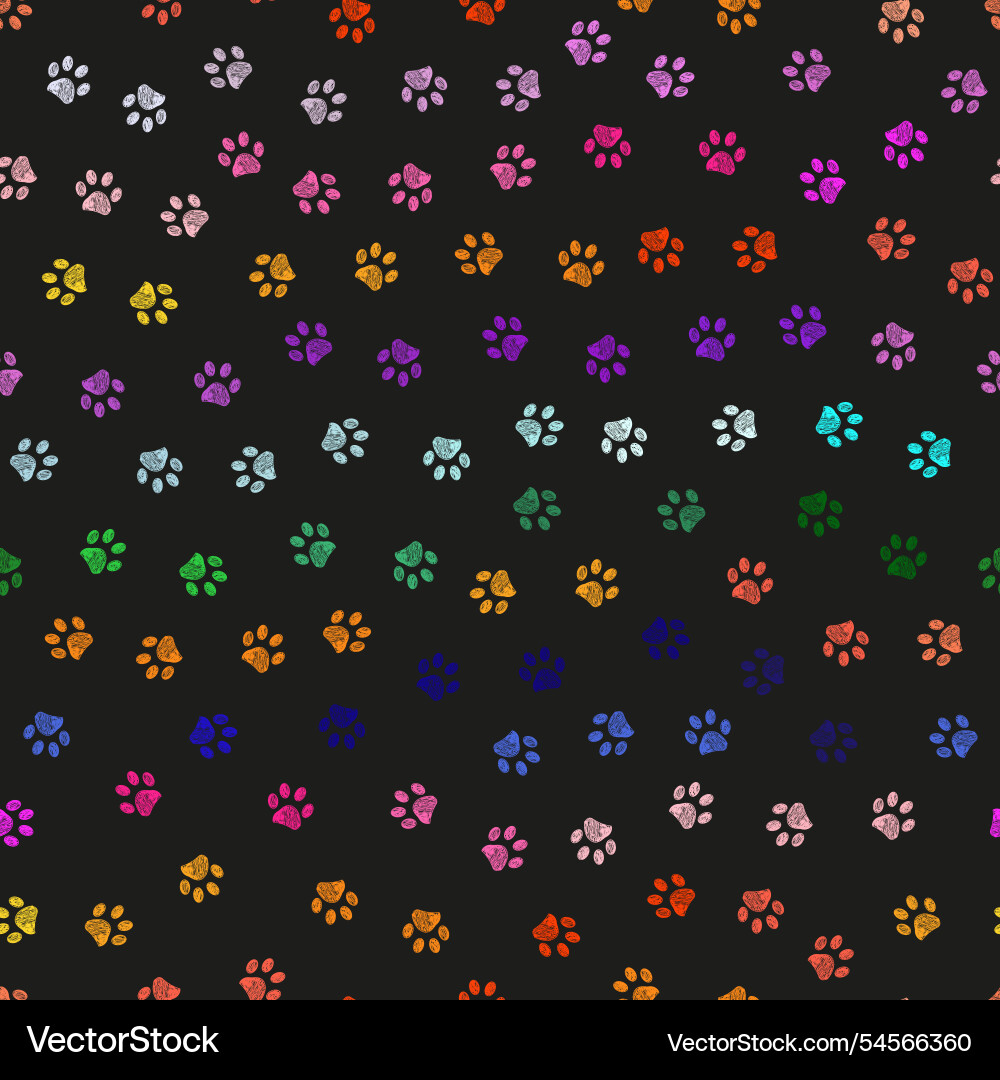 Multi colored vibrant paw print seamless fabric Vector Image