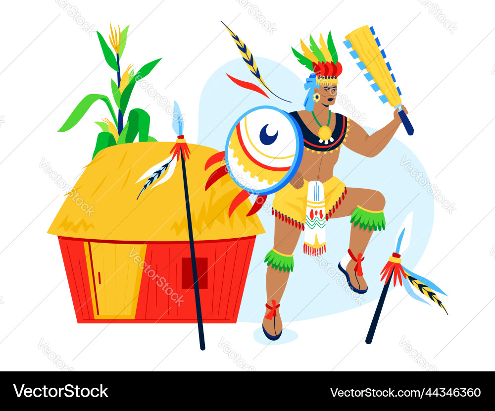 Ritual dance of a warrior - modern colored Vector Image