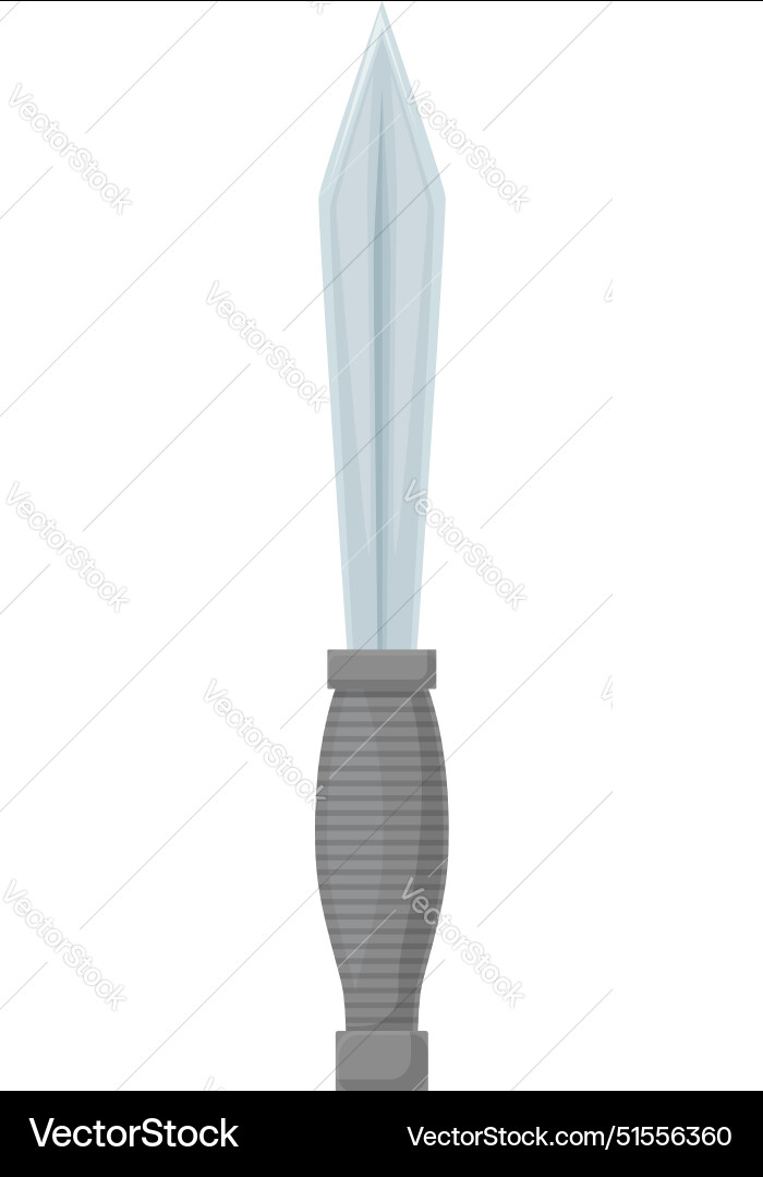 Sharp metal dagger with grey hilt standing upright