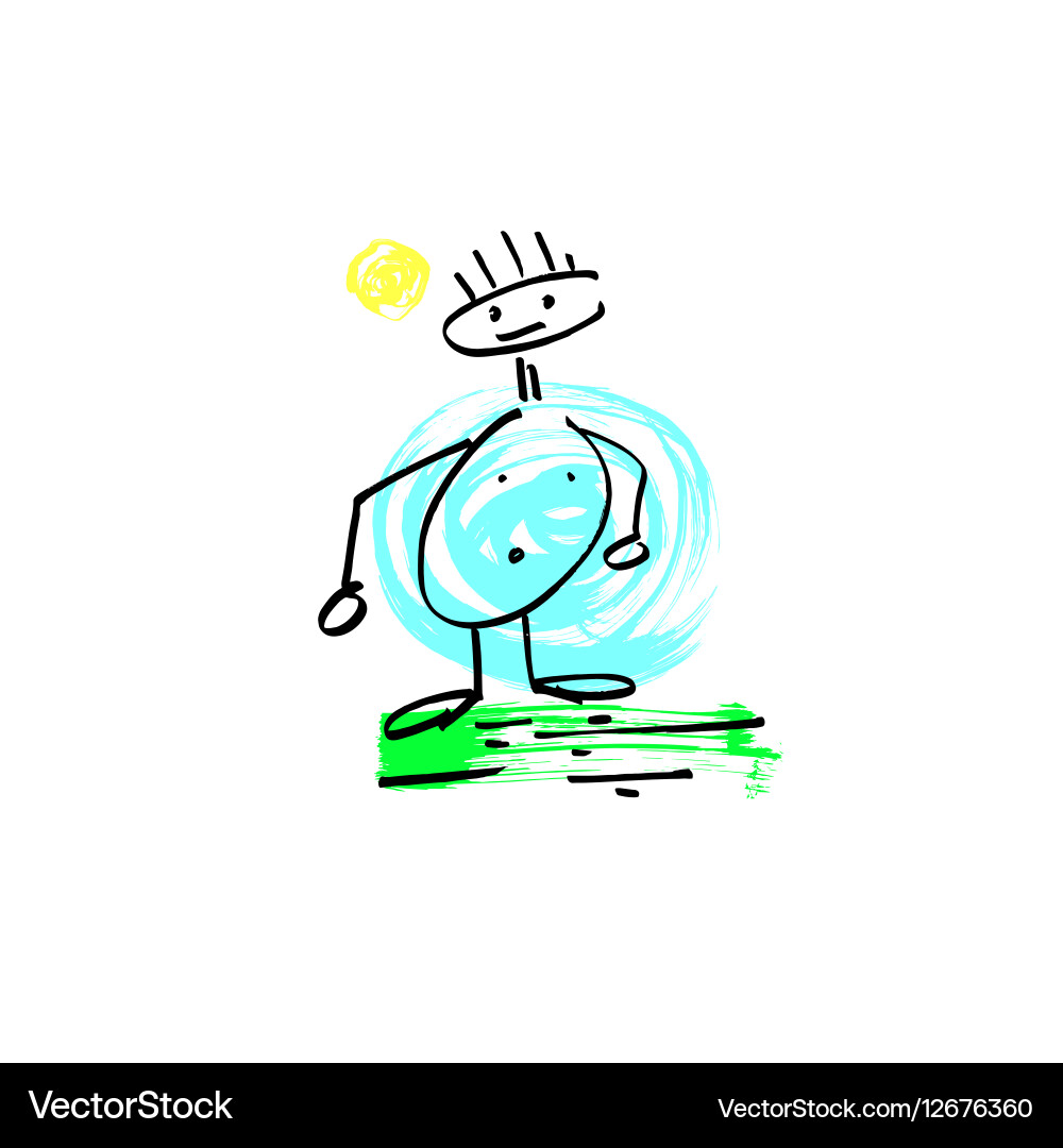 Sketch doodle human stick figure fat man Vector Image