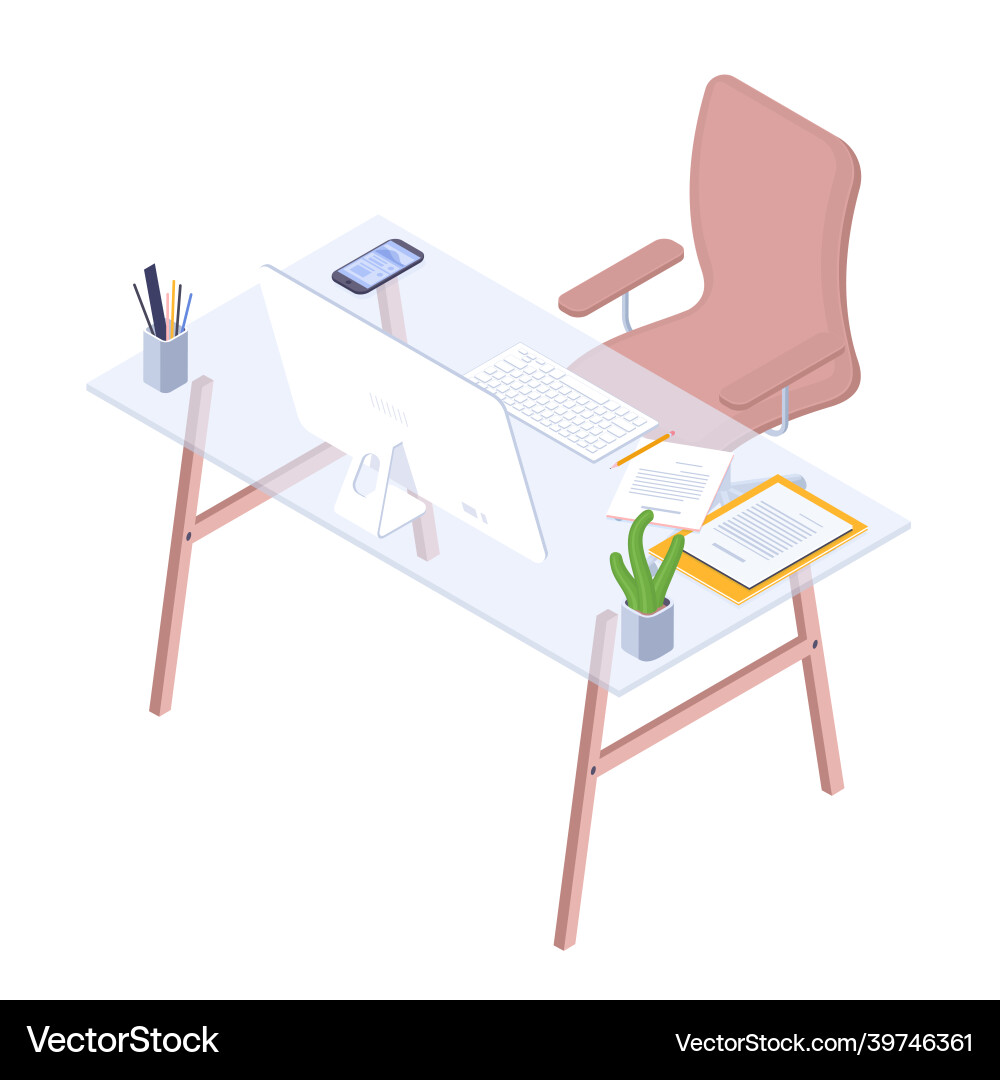 Flat design isometric workplace Royalty Free Vector Image