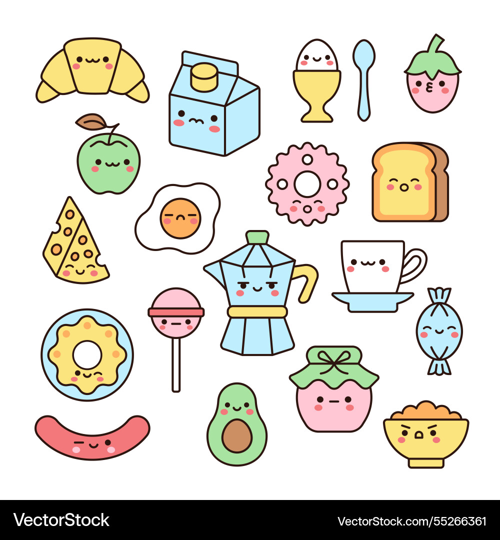 Kawaii Breakfast Food Set Royalty Free Vector Image