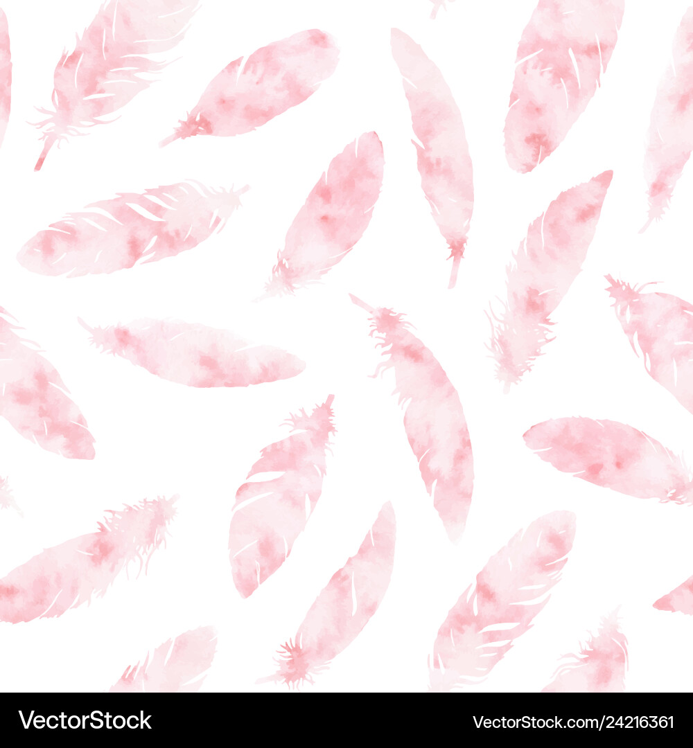 Painted pink feathers seamless pattern on white Vector Image