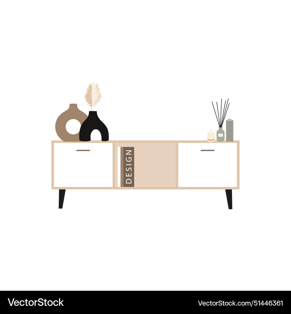 Wooden tv stand with storage interior design Vector Image