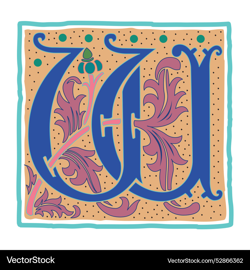 Art romant initial caps font capital letter w Vector Image