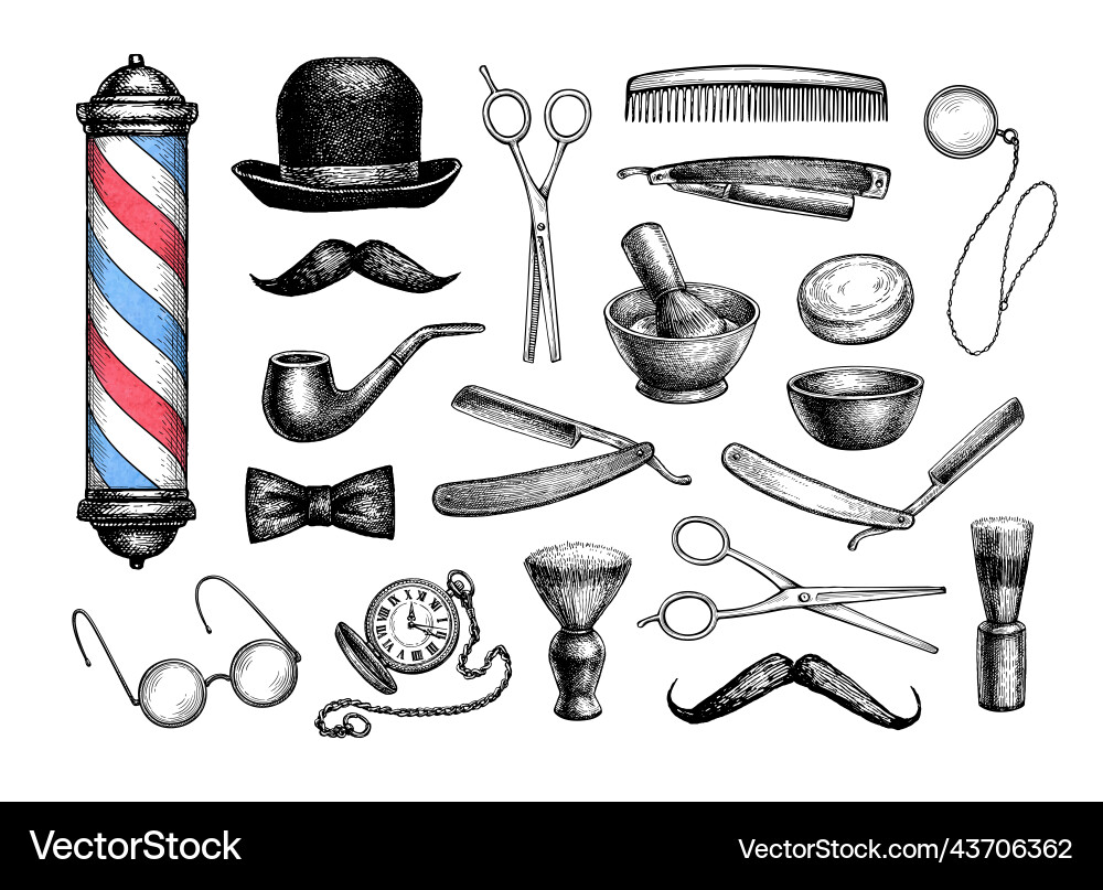 Barbershop ink sketch set Royalty Free Vector Image