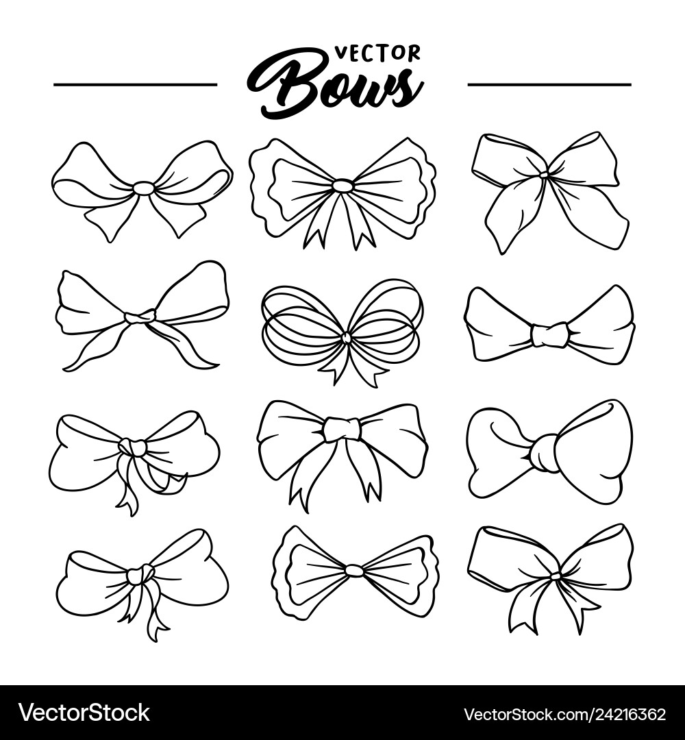 Bows hand drawn contour set Royalty Free Vector Image