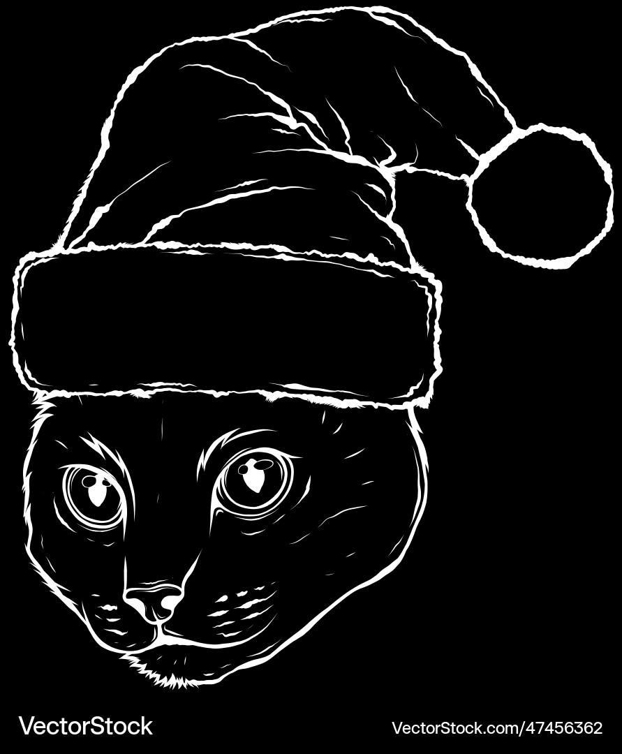 Cat in white line on black background Royalty Free Vector