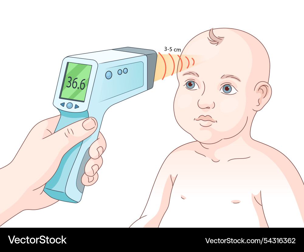 Measuring baby temperature forehead thermometer Vector Image