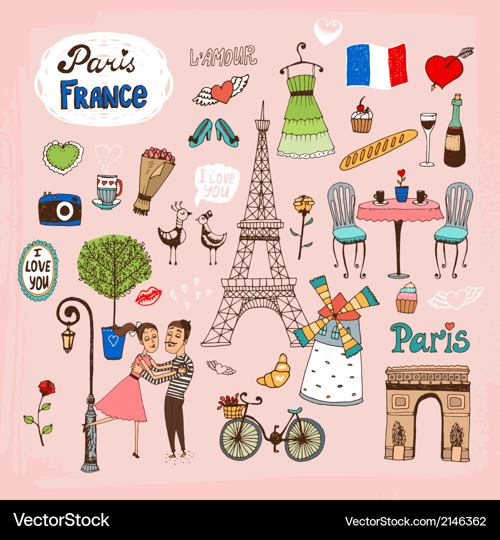 Paris france landmarks and icons Royalty Free Vector Image