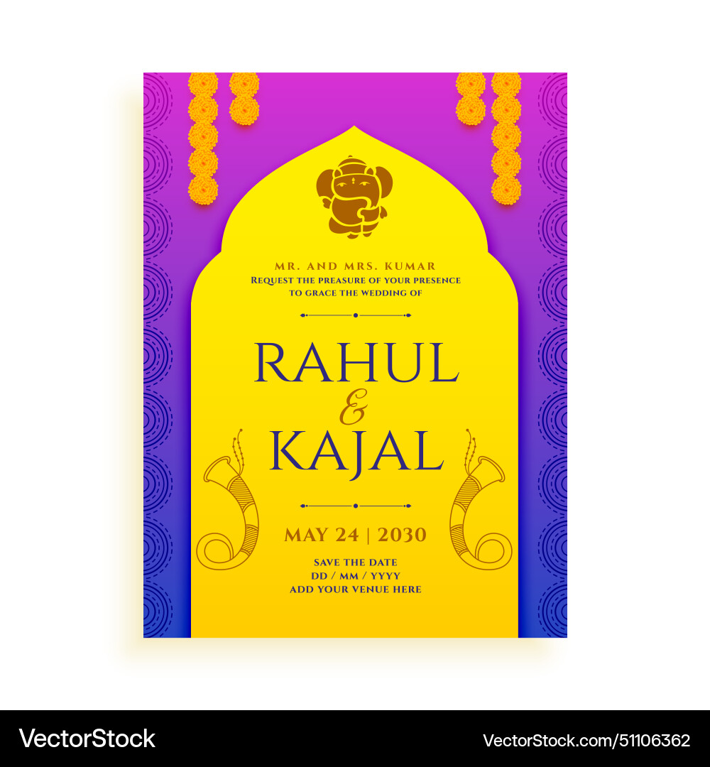 Traditional wedding card with ganesha design Vector Image