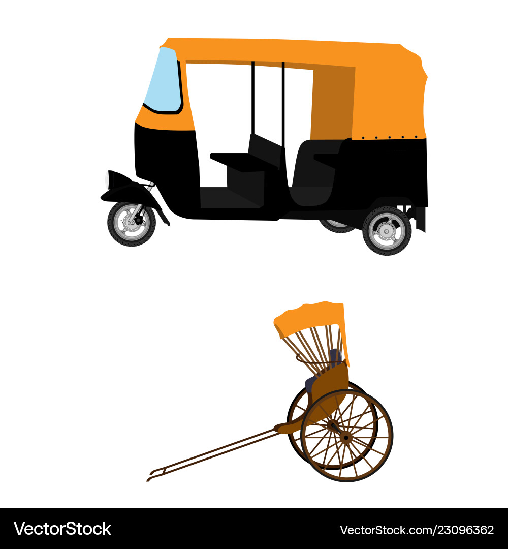 Tuk-tuk and hand pulled rickshaw Royalty Free Vector Image