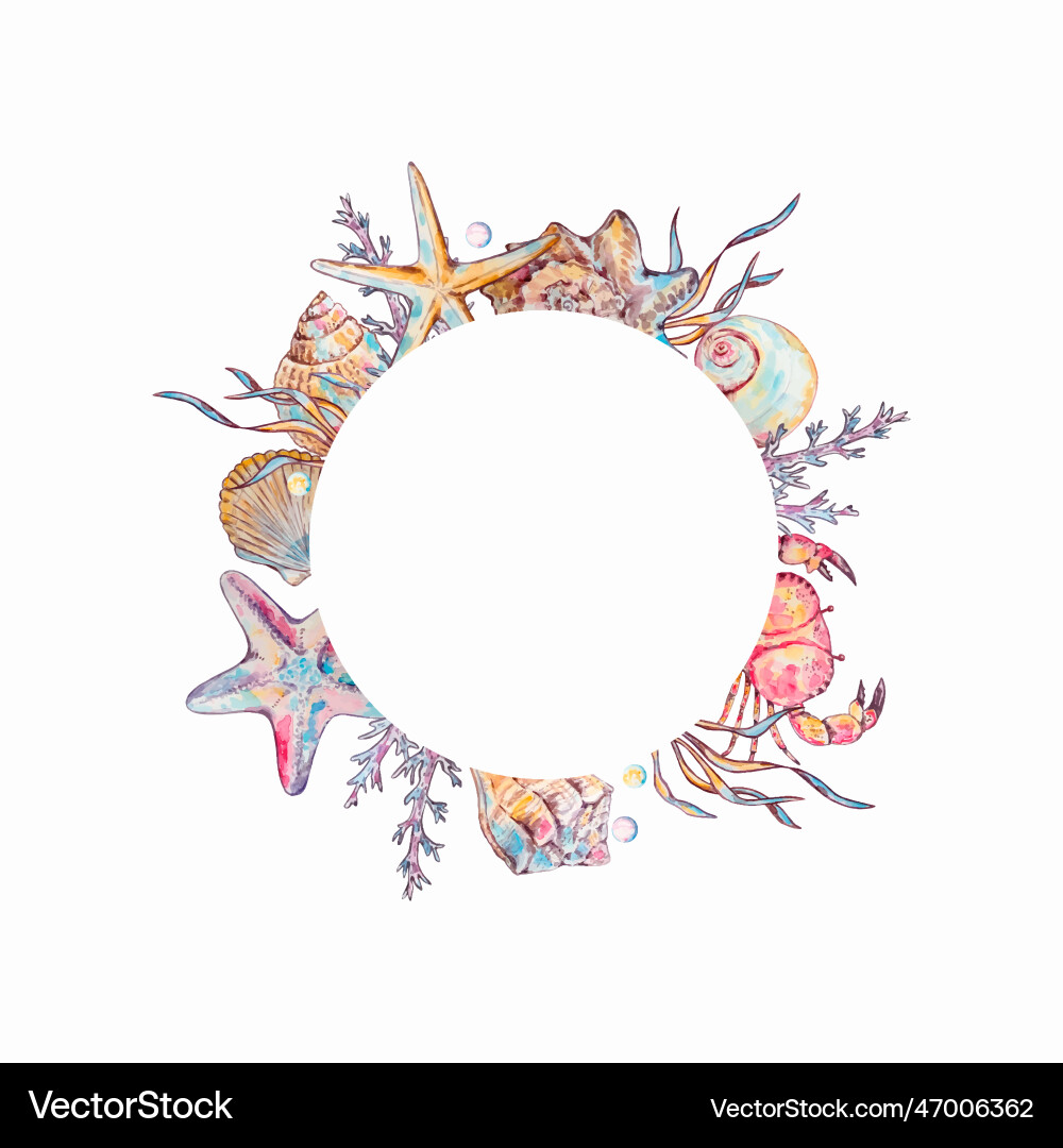 Watercolor Seashell Frame Royalty Free Vector Image