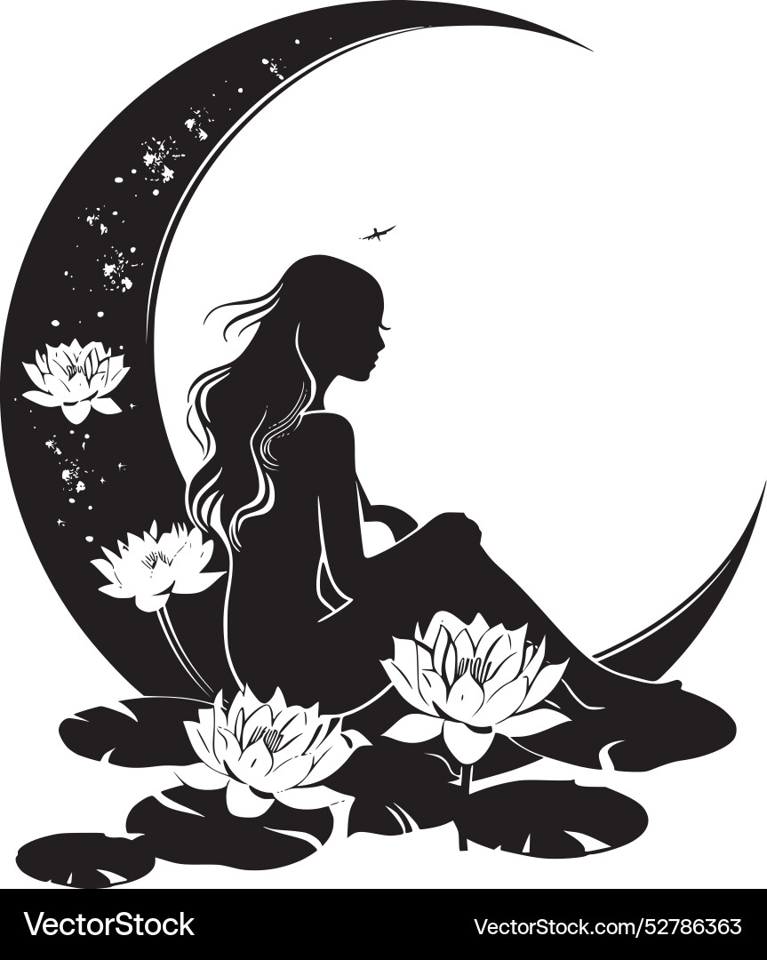 Floral silhouette moon Royalty Free Vector Image