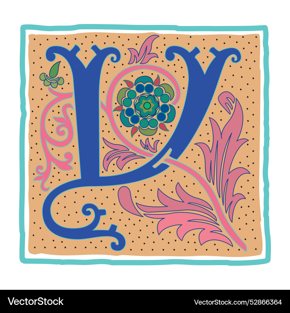 Art romant initial caps font capital letter y Vector Image